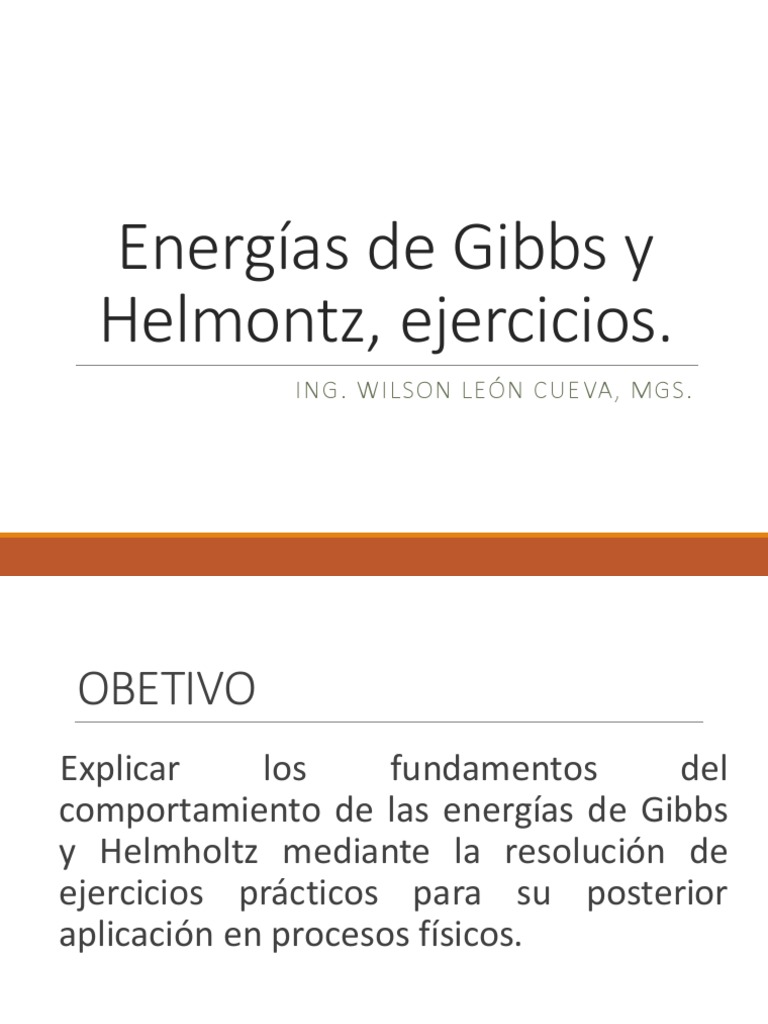Energia Libre de Gibbs y de Helmholtz, Ejercicios | PDF | Equilibrio químico | Energía libre de ...