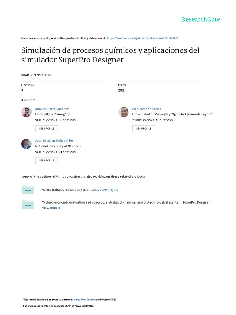 Simulación de Procesos Químicos Y Aplicaciones Del Simulador Superpro ...