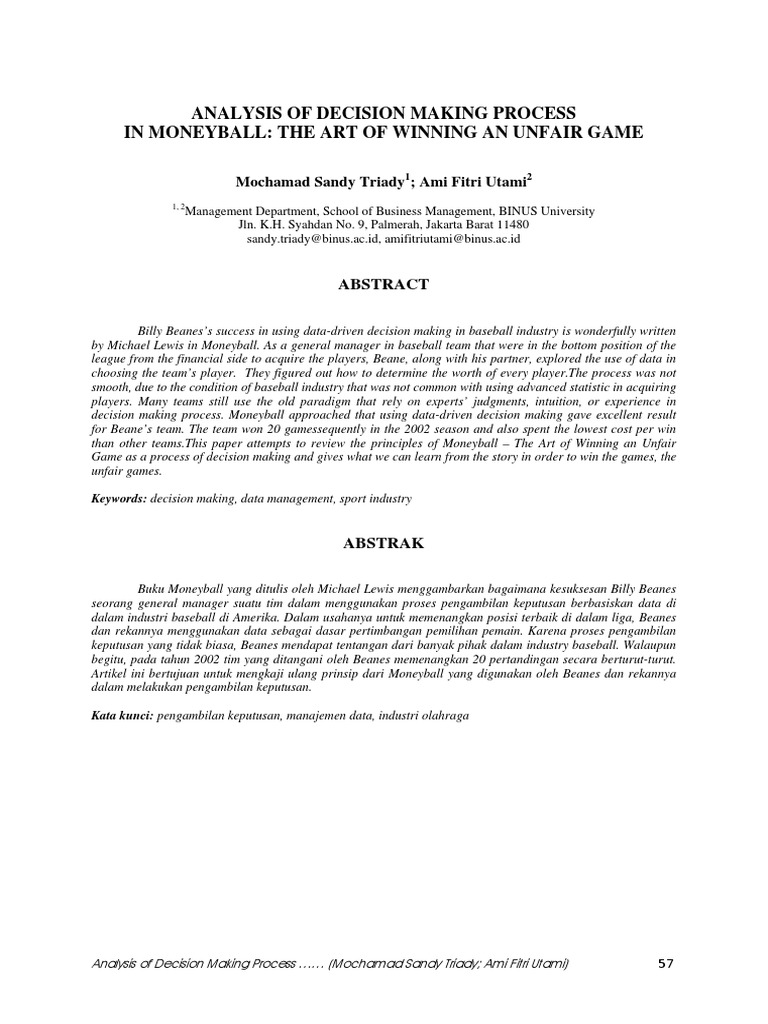 Analysis of Decision Making Process in Moneyball T | PDF | Decision ...