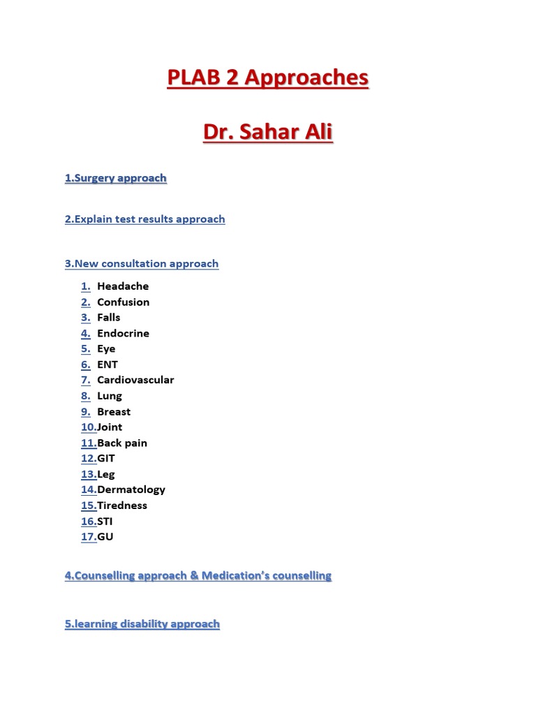 PLAB 2 Approaches | PDF