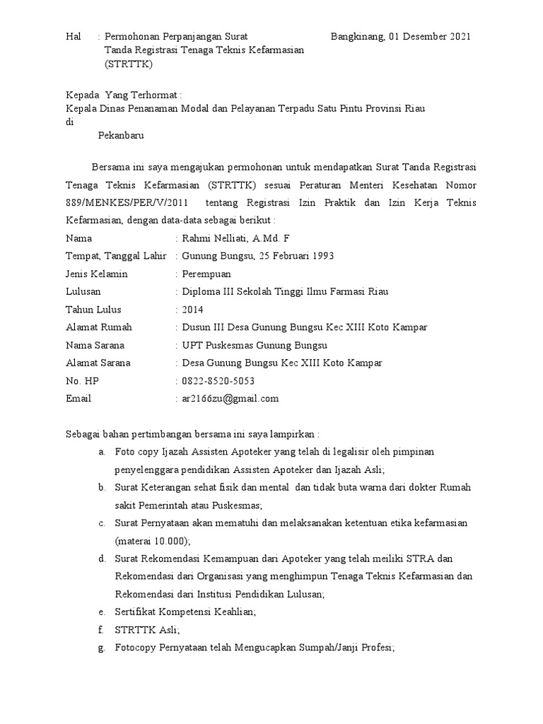 Perpanjangan STRTTK & SIPTTK Riau | PDF