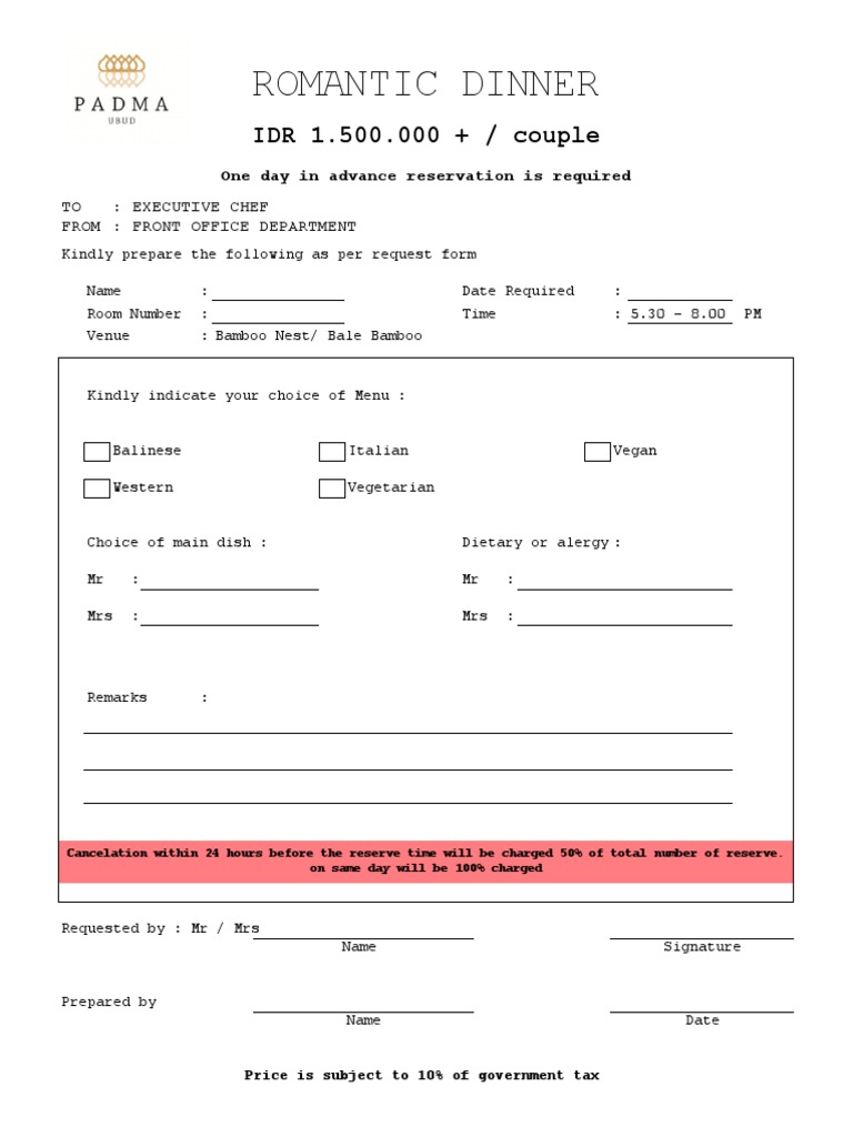 Romantic Dinner Form | PDF