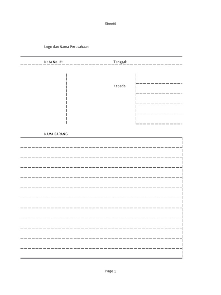 Template Format Nota Kosong File Excel | PDF
