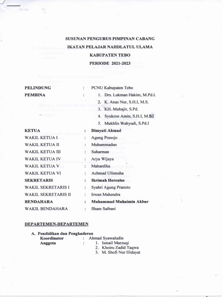 Susunan Pengurus PC IPNU | PDF