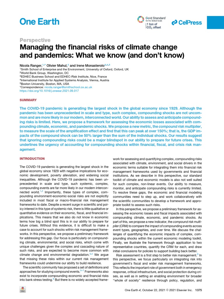 Managing Financial Risks of Climate and Pandemics | PDF | Risk ...
