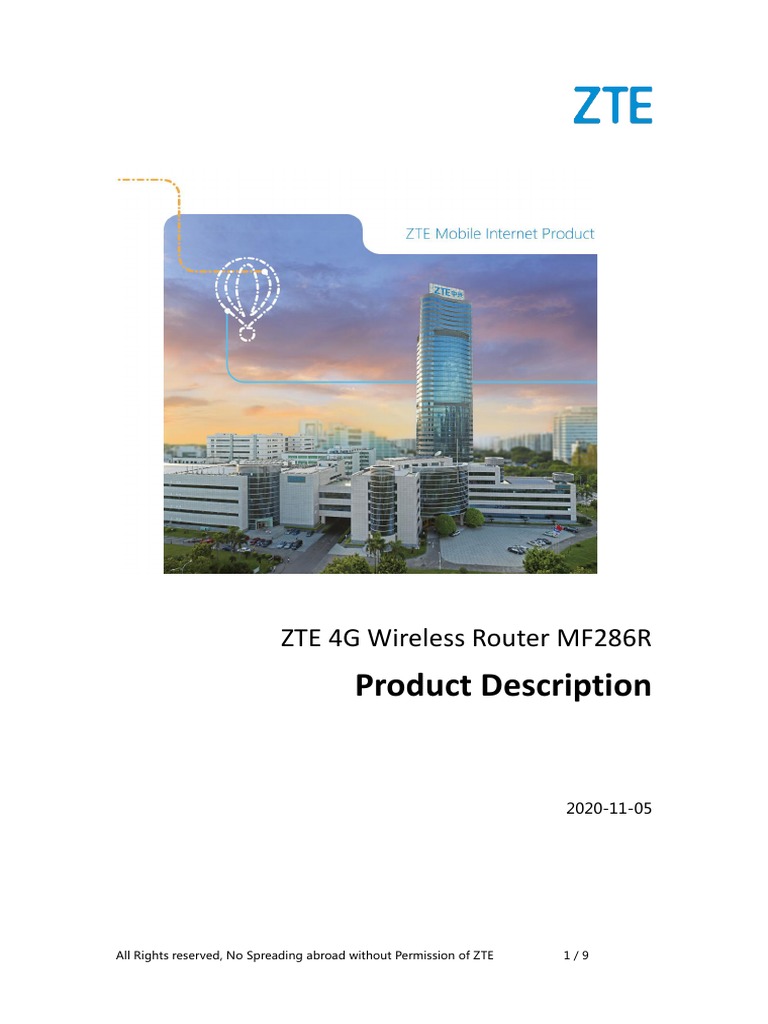 Product Description: ZTE 4G Wireless Router MF286R | PDF | Lte ...