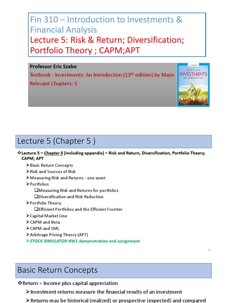 Risk and Return in Investment Analysis | PDF | Modern Portfolio Theory ...