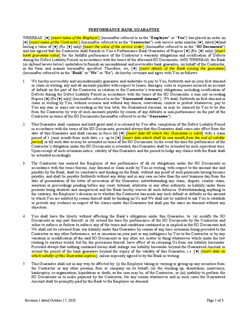 Performance Bank Guarantee Agreement | PDF | Guarantee | Justice