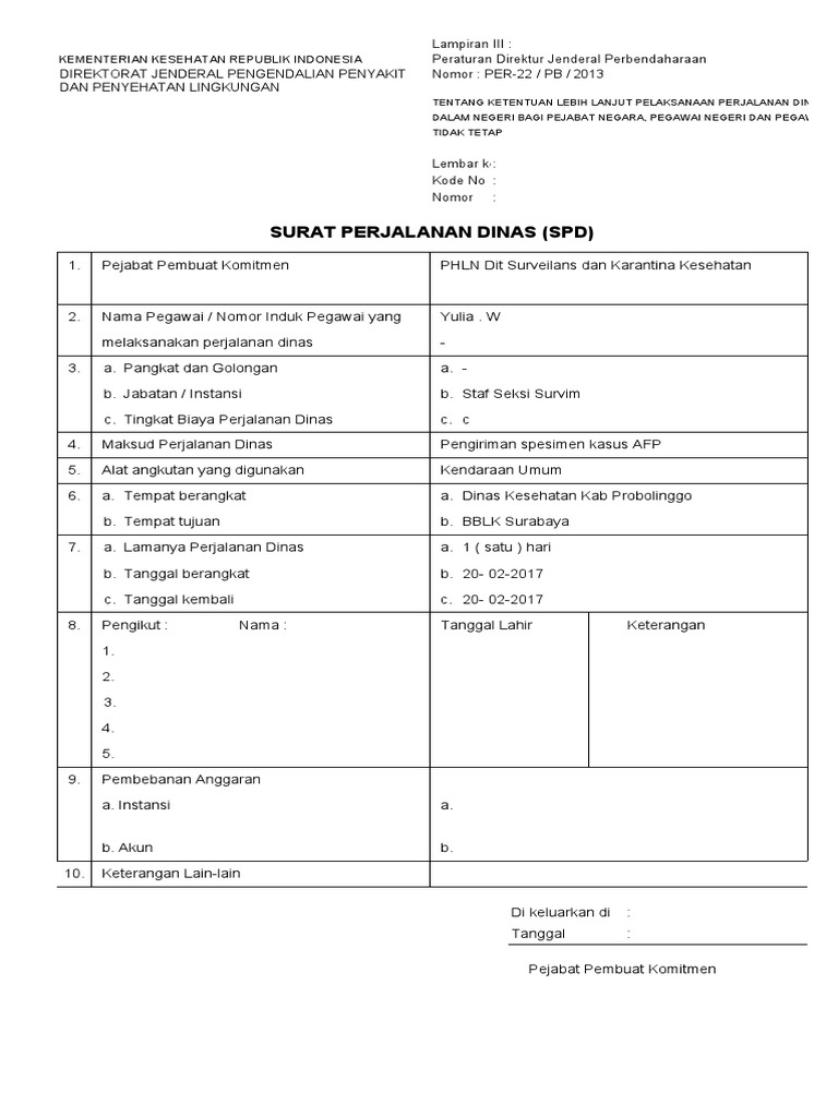 SPJ Perdin SPPD, SPD Rampung | PDF