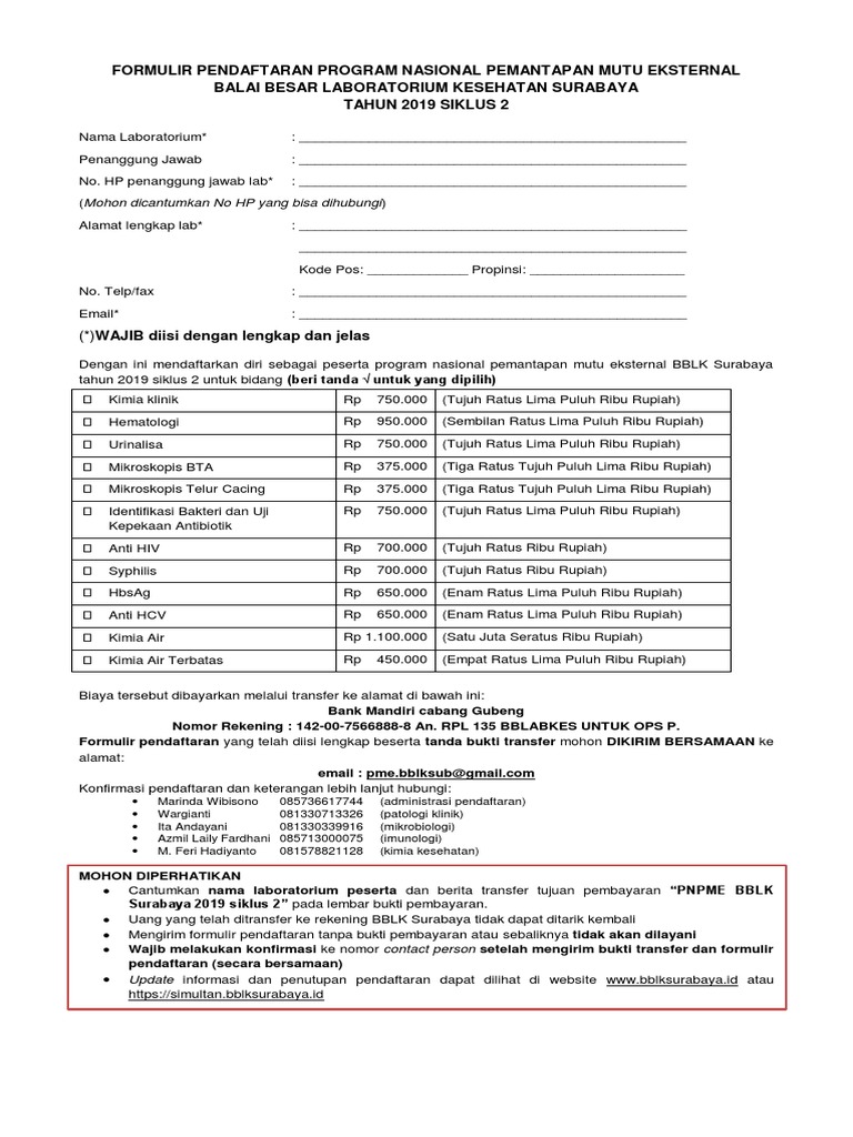 Formulir Pendaftaran Program Nasional Pemantapan Mutu Eksternal | PDF