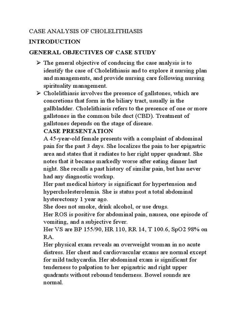 Case Analysis of Cholelithiasis | PDF | Surgery | Quality Of Life