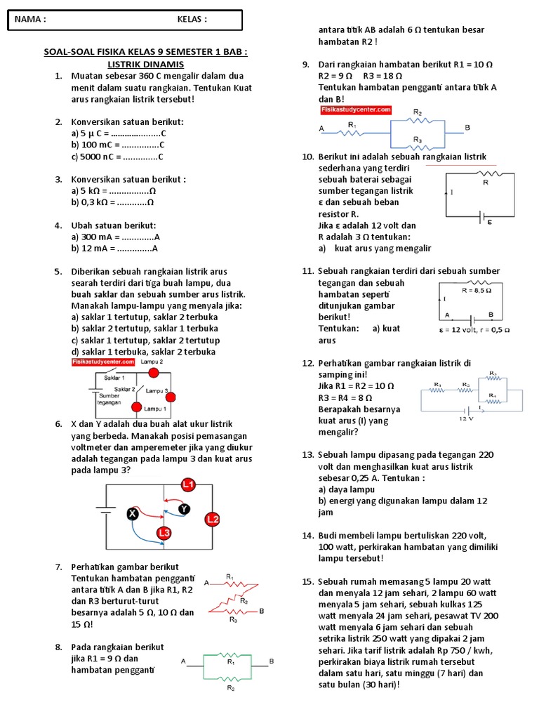 Soal Listrik Dinamis Kls 9 | PDF