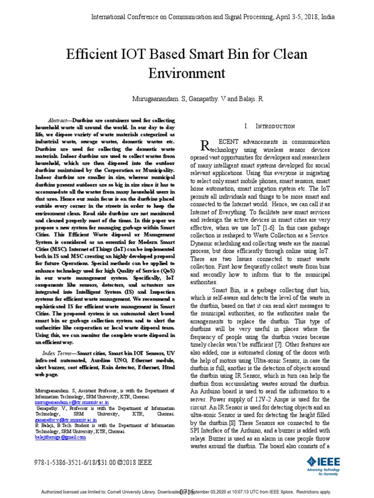 Efficient IOT Based Smart Bin For Clean Environment | Download Free PDF ...