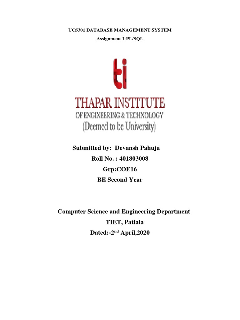 Devansh Pahuja 401803008 COE16 | PDF | Software Engineering | Databases