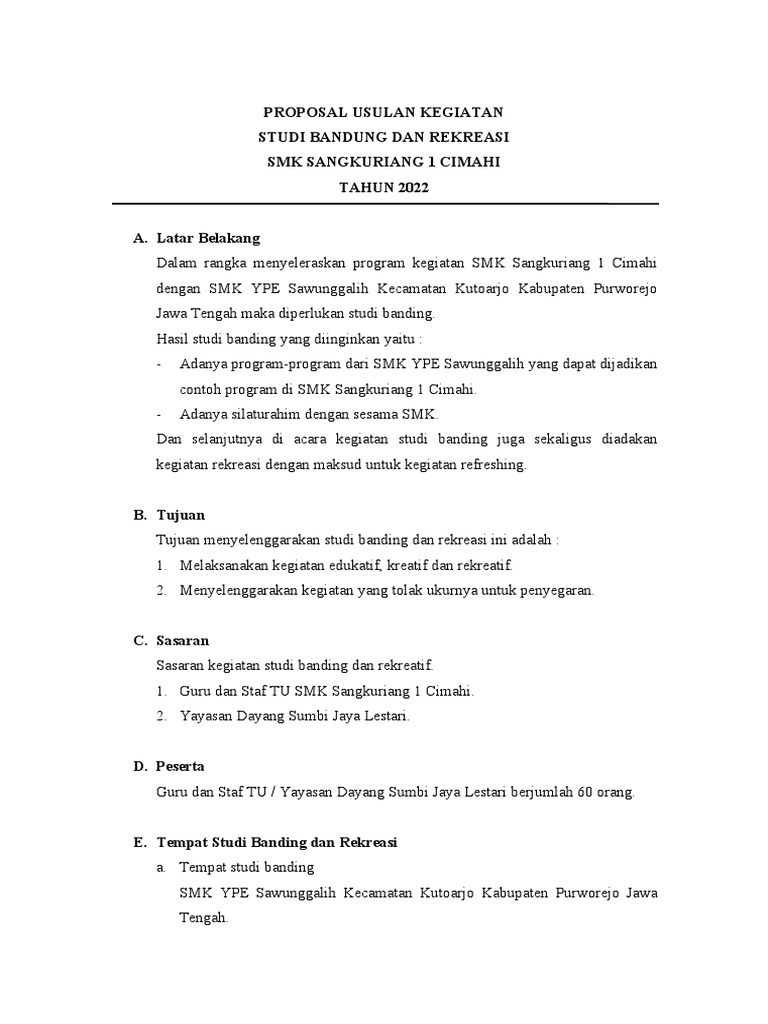 Proposal Studi Banding SMK Sangkuriang | PDF