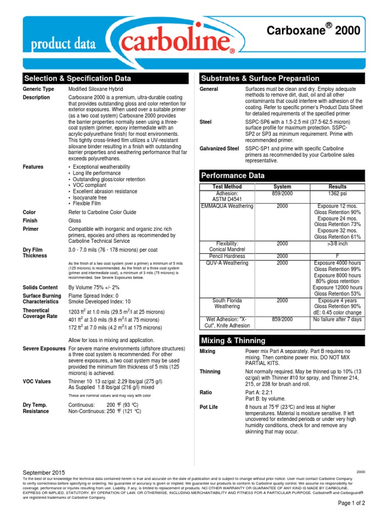 Carboxane 2000 PDS | PDF | Humidity | Epoxy