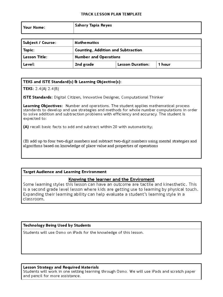 Tpack Lesson Plan | PDF | Pedagogy | Lesson Plan