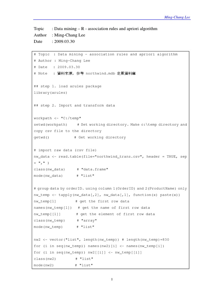 Topic: Data Mining - R - Association Rules and Apriori Algorithm Author ...