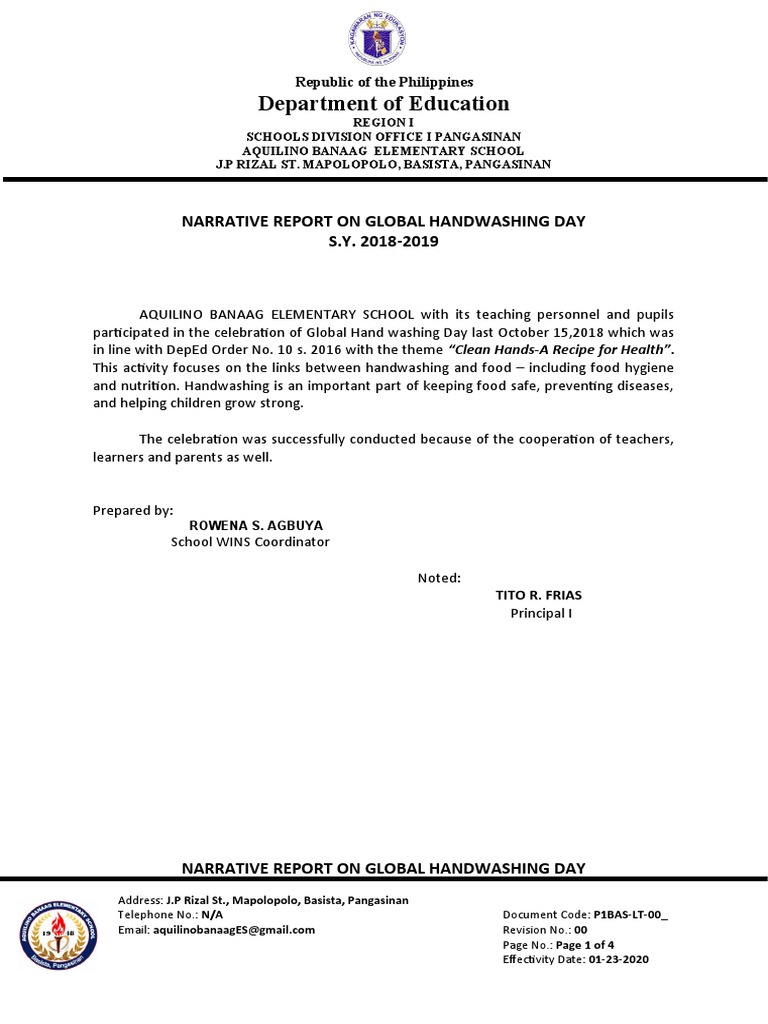 Narrative Report on Aquilino Banaag Elementary School's Participation ...