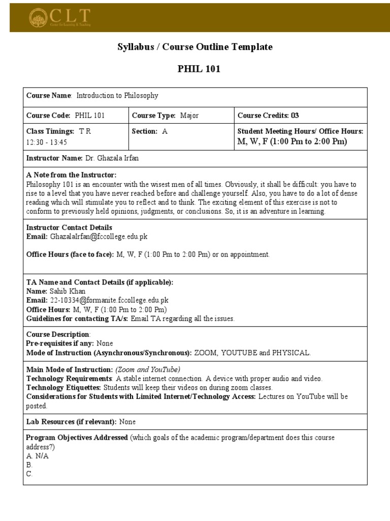 Syllabus Phil 101 Pdf Metaphysics Epistemology