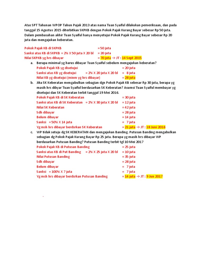 Contoh Kasus SKPKB - SK KEBERATAN | PDF