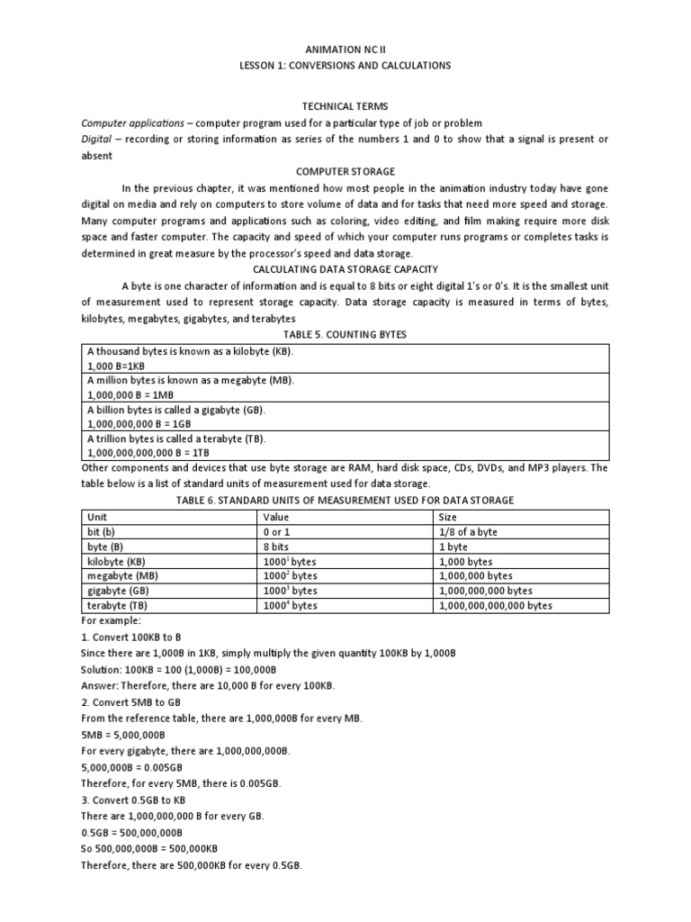 Convertion and Calculations | PDF | Byte | Computer Data Storage