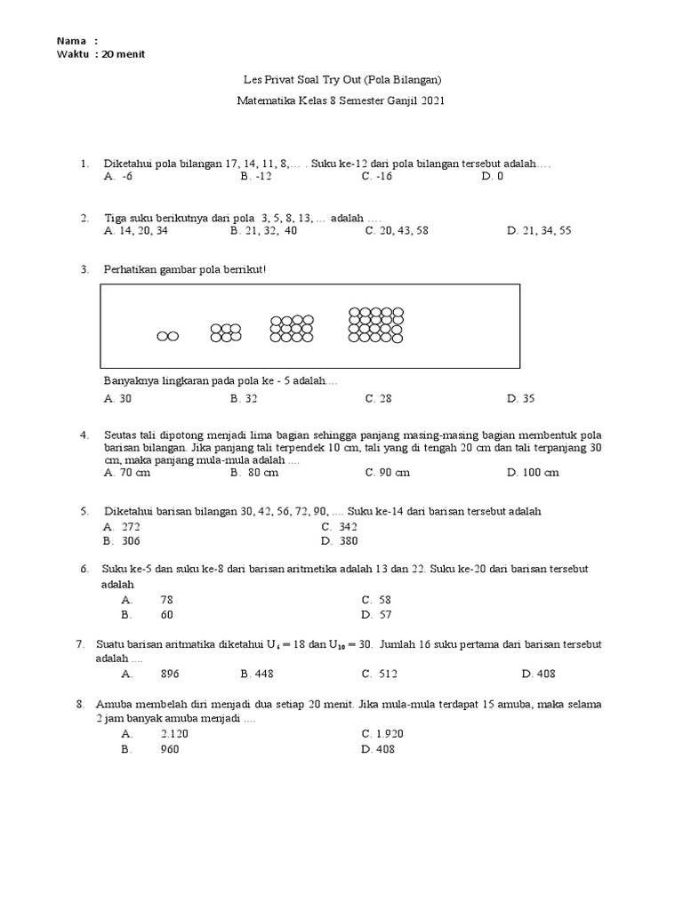 Soal Tryout Kelas 8 - Pola Bilangan | PDF