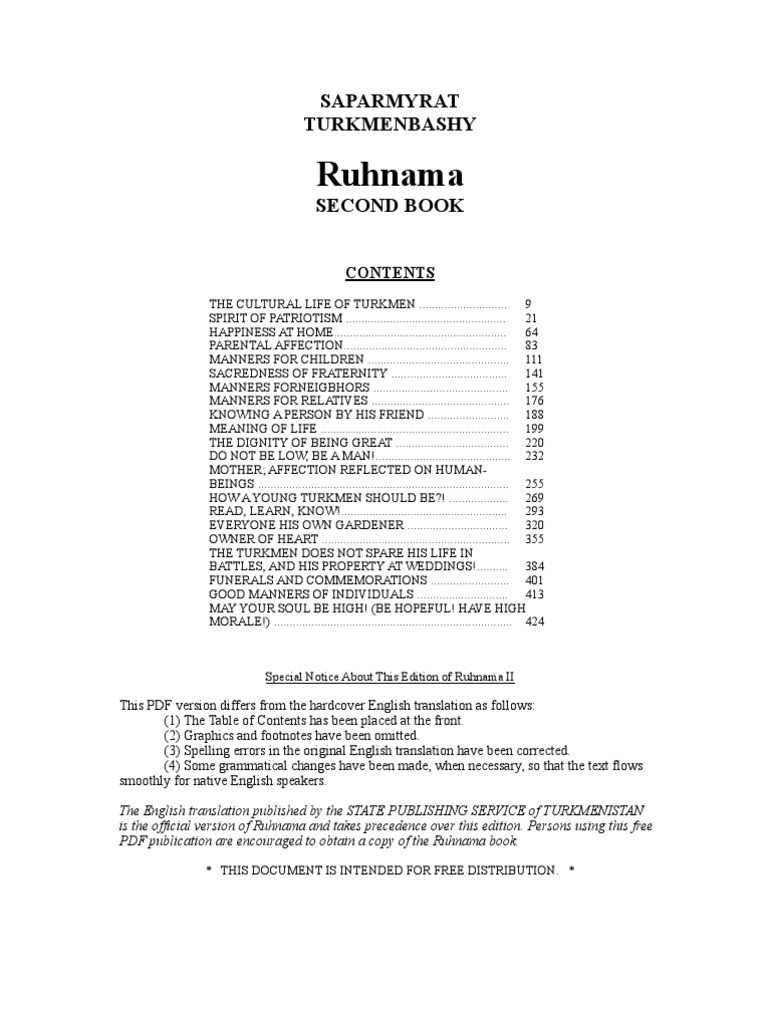 The Ruhnama Book 2 | PDF | Value (Ethics) | Etiquette