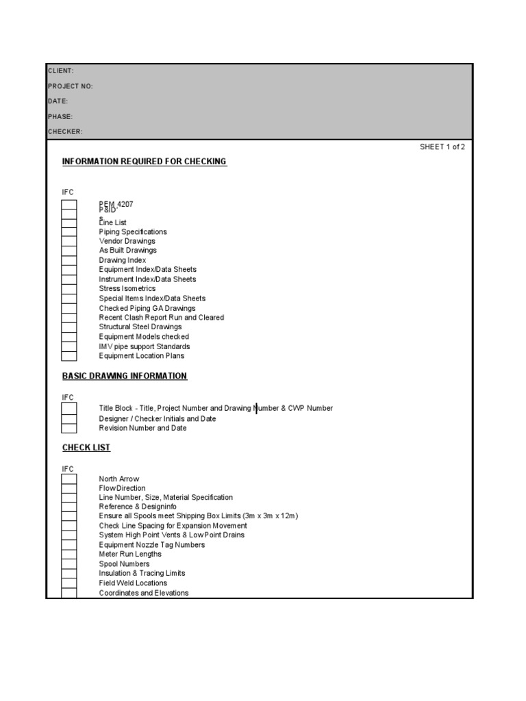 Piping Isometric Check List | PDF
