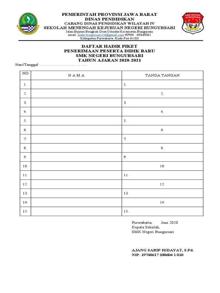 Daftar Hadir Piket PPDB SMK Bungursari | PDF
