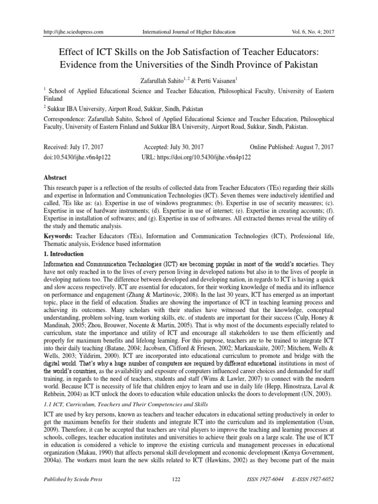 Effects of ICT Skills On The Satisfaction of Teacher Educators | PDF ...