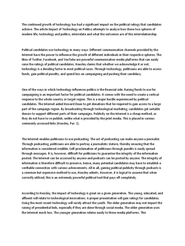 Impact of Technology in Politics | PDF | Internet | Mass Media