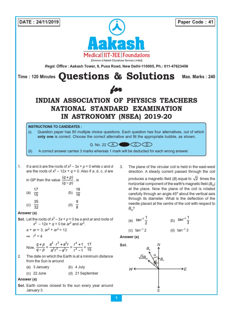 Astronomy Exam Solutions | PDF | Apsis | Physical Quantities