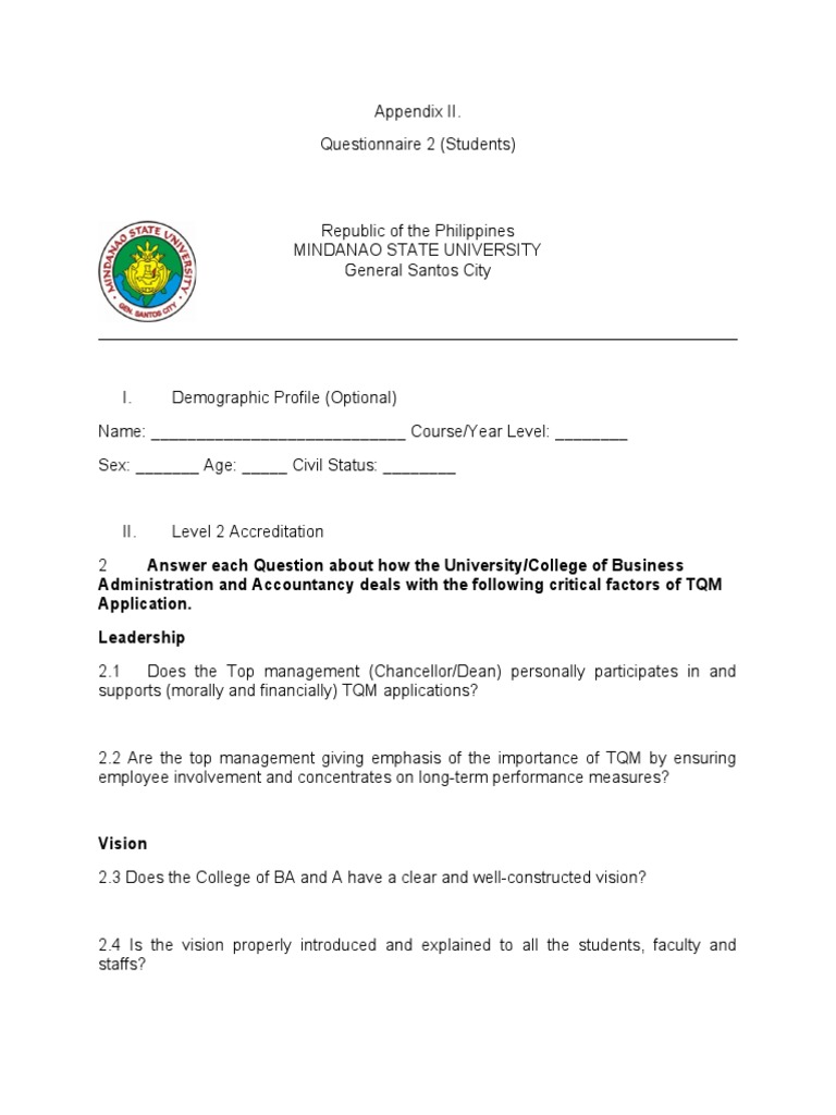 Appendix Questionnaire-II | PDF | Evaluation | Leadership