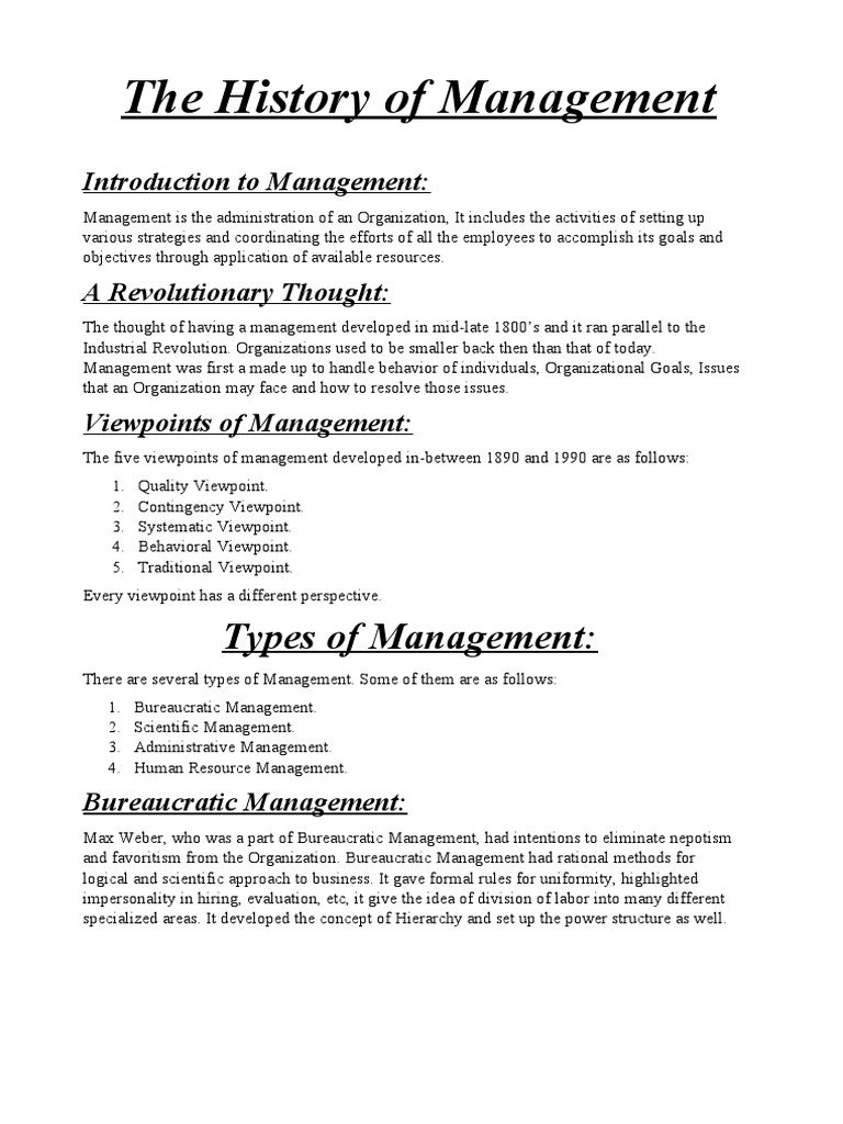 The History of Management | PDF | Bureaucracy | Human Resource Management