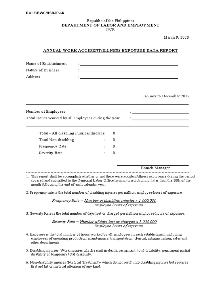 Annual Work Accident - Illness Exposure Data Report | PDF | Employment ...