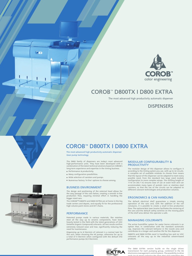 Corob D800Tx I D800 Extra: Dispensers | PDF | Pump | Volatile Organic ...