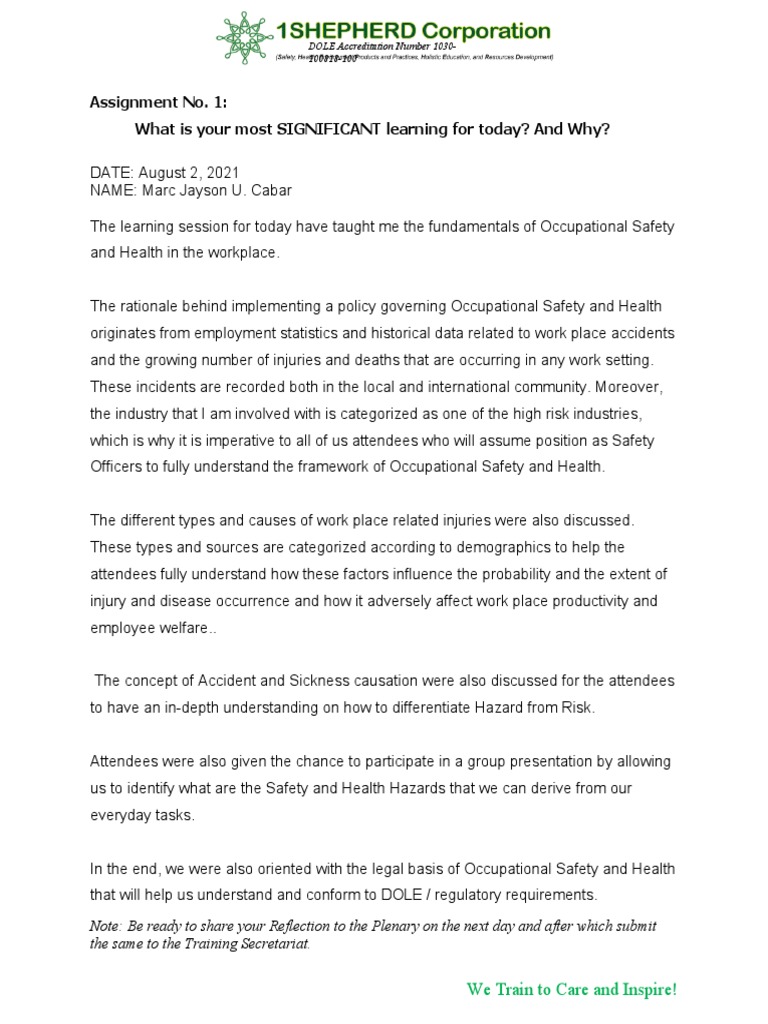 ASSNo1 - Most Significant Learning - Cabar, Marc Jayson | PDF ...