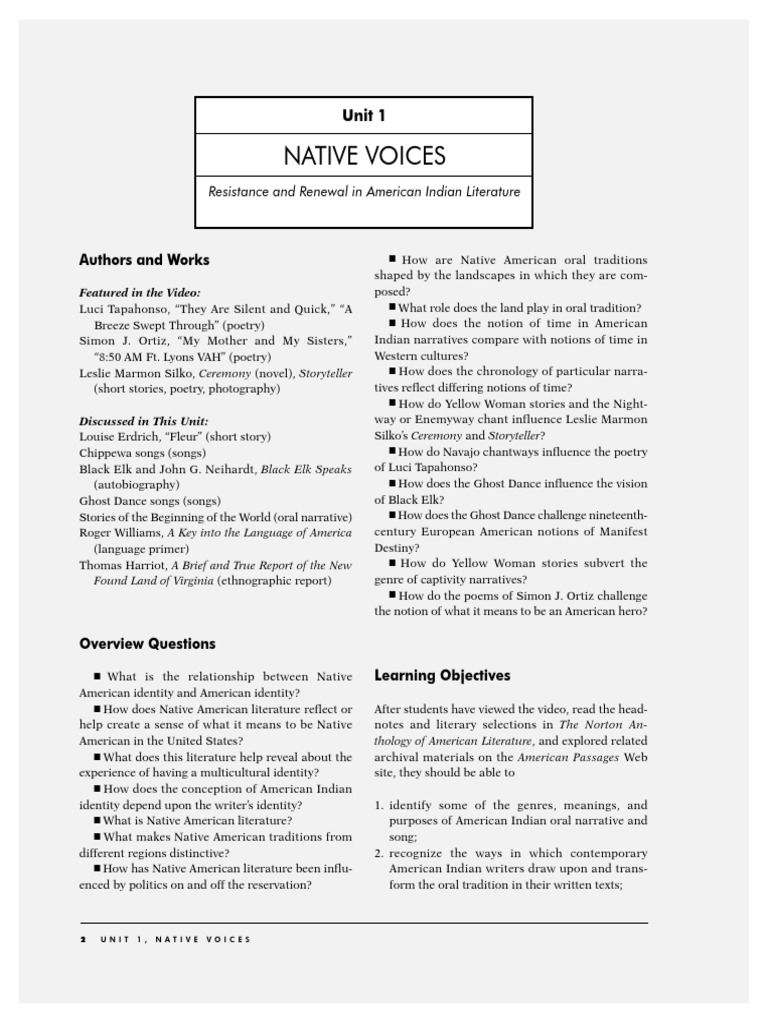 American Passages 01 - A Literary Survey - Native Voices | PDF | Native ...
