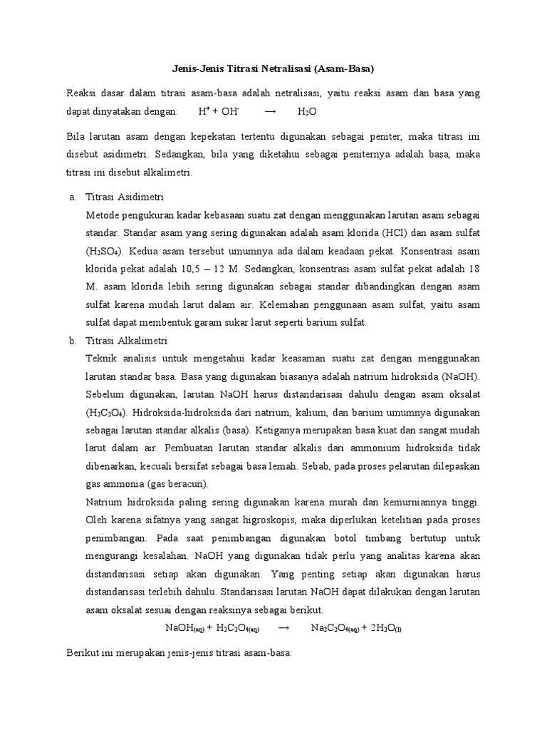 Jenis Titrasi Asam-Basa Lengkap | PDF | Sains & Matematika