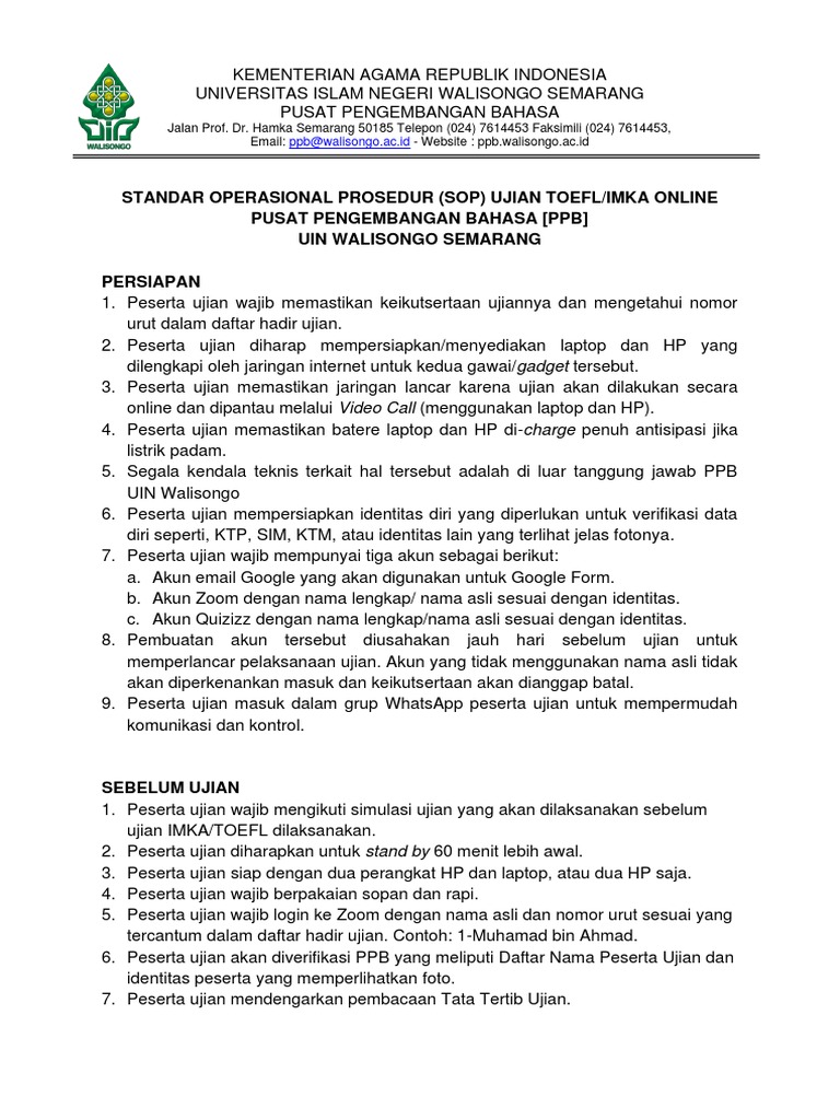 Sop Ujian Toefl-Imka Online PPB-3 | PDF