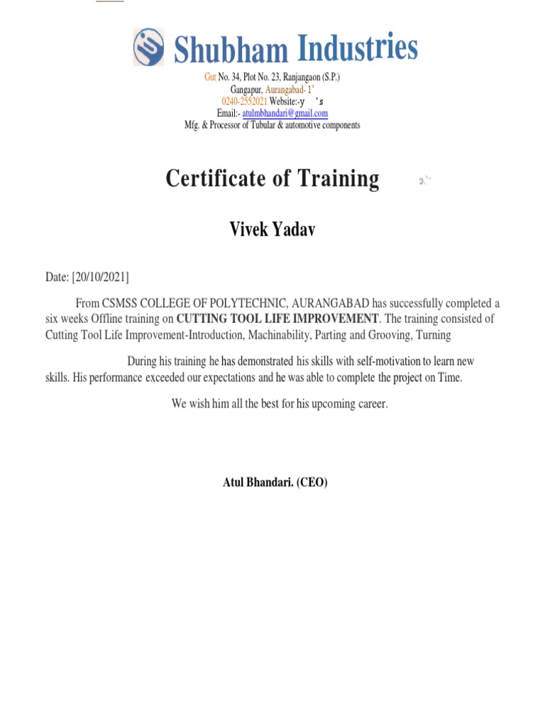 Industrial Traing Certificate | PDF