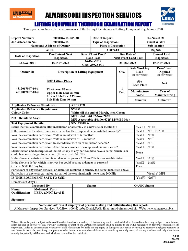 BOP Lifting Plate Visual | Download Free PDF | Private Law | Common Law