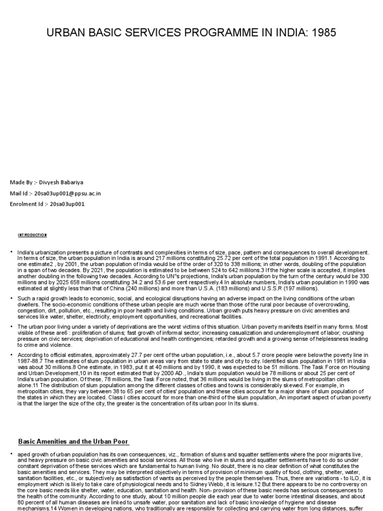 Urban Basic Services Programme in India | PDF | Slum | Poverty