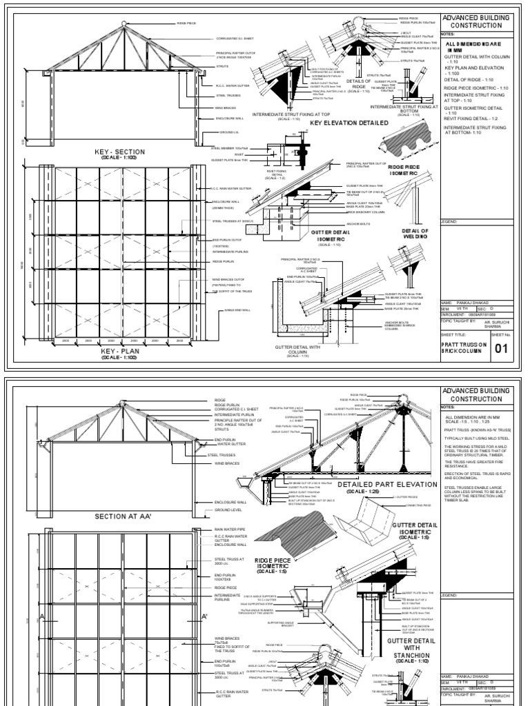 Details of Ridge Construction for an Advanced Building with Corrugated ...