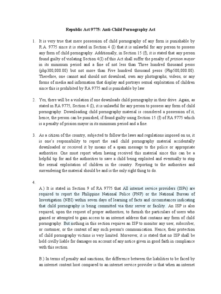 Republic Act 9775 - Anti-Child Pornography Act | PDF | Child ...