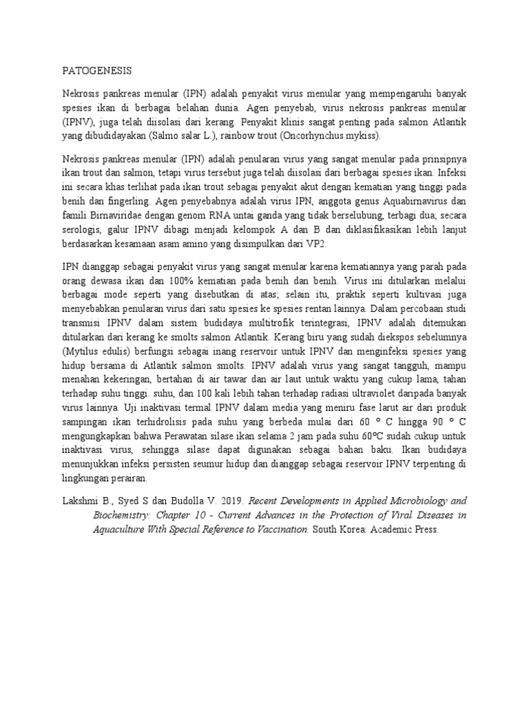 Patogenesis Nekrosis Pankreas Menular Ikan | PDF