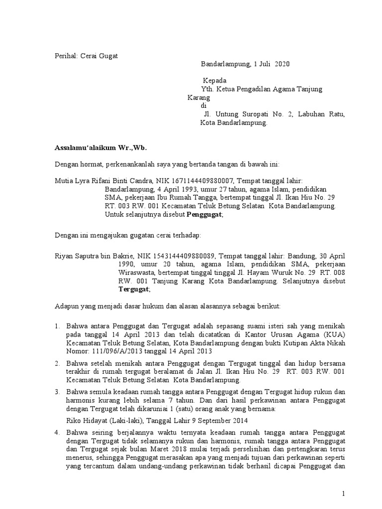 Surat Gugat Cerai | PDF