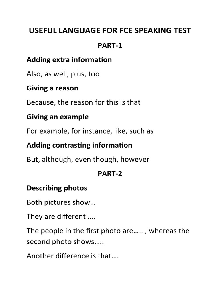 Useful Language For Fce Speaking | PDF