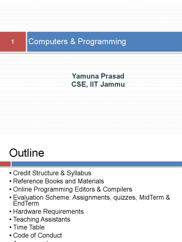 Computers & Programming: Yamuna Prasad CSE, IIT Jammu | PDF | Computer Programming | Python ...